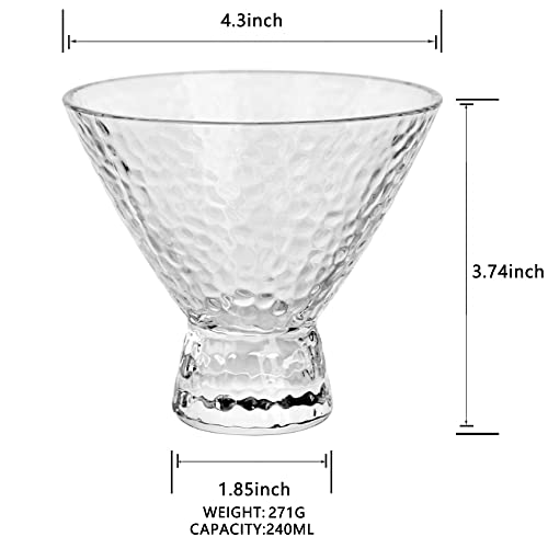 NDSWKR Stemless Martini Glasses Set of 6, 8 Oz Glass Ice Cream Bowls, Crystal Dessert Cup for Sundae, Smoothie, Fruit, Yogurt, Snack, Cocktail, Margarita