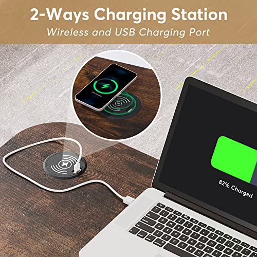 Tribesigns Portable Desk with Wireless Charging Station, Height Adjustable Side Table Sofa Couch Bedside Laptop Computer Cart with USB Ports, Mobile Small Standing Desk with Keyboard Tray
