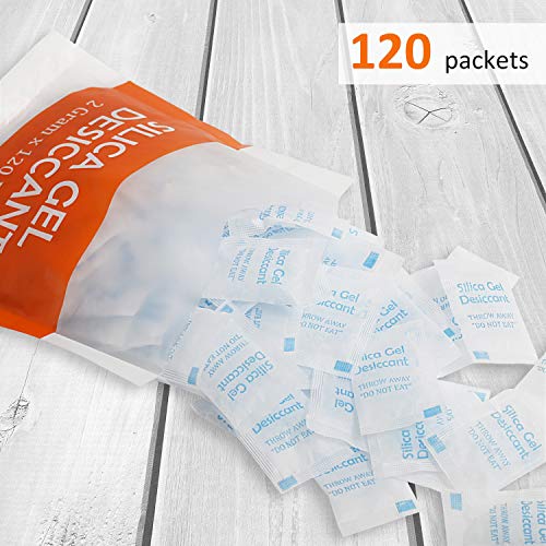 Orimit 2 Gram [120 Packets] Silica Gel Packs for Moisture Absorbing, Desiccant Dehumidifier Bags for Spices Jewelry Shoes Boxes Electronics Storage, Food Safe