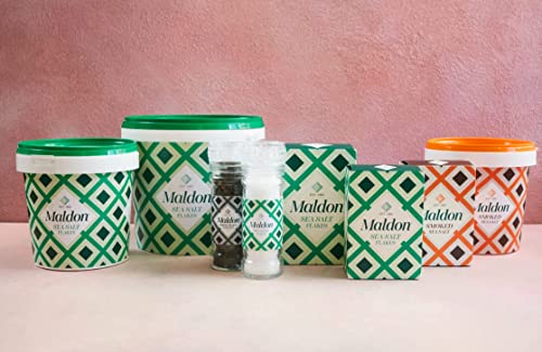 Maldon Salt, Sea Salt Flakes, 20 oz (570 g), Resealable Tub, Kosher, Natural, Handcrafted, Gourmet, Pyramid Crystals