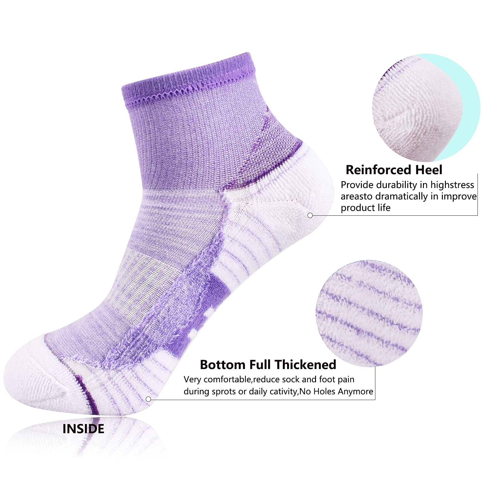 J.WMEET Women's Athletic Ankle Socks Quarter Cushioned Running Socks Hiking Performance Sport Cotton Socks 6 Pack (Multicolor)