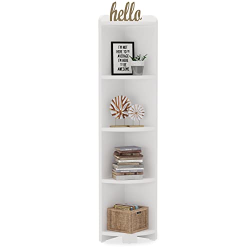 Tribesigns White Corner Shelf, 5 Tier Wood Wall Corner Bookshelf with Anti-Slip Pad, Corner Storage Rack Shelves Display Plant Flower, Stand Ladder Bookcase for Home Office Kitchen Bedroom