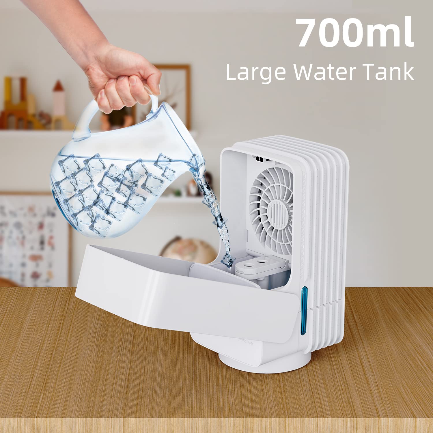 Portable Air Cooler, JREAWD 3 in 1 Mini Air Cooler with 120° Oscillation 3 Speeds USB Evaporative Air Cooler Fan with LED Light for Home Office Bedroom Kitchen Tent
