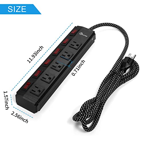 Power Strip Surge Protector 5 outlets Metal Heavy Duty Extension Cord 6 ft,5 Independent switches with one Master Switch, SGS Certified,Black…