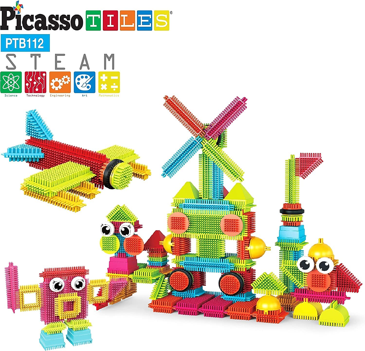 PicassoTiles Hedgehog Interlock Building Blocks Tiles 120pcs+112pcs, Construction Toy Set Learning Playset STEM Toy Set Stacking Educational Kit Child Brain Development Preschool Kindergarten Toy