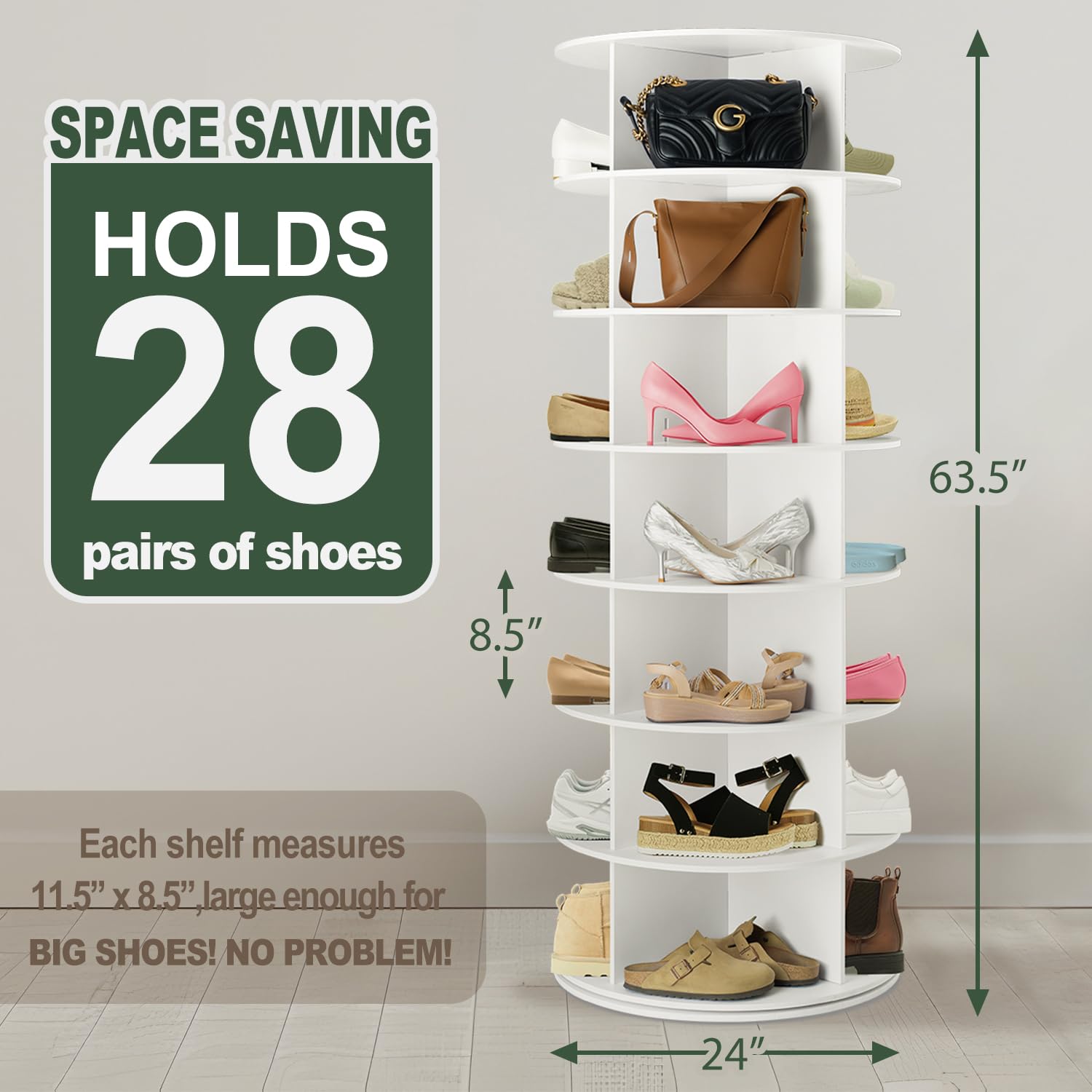 Rotating Shoe Rack Tower, 7-Tier Spinning Shoe Rack,360 Rotating Shelf Shoe Carousel Closet Organizer, Lazy Susan Shoe Cabinet for Entryway Hallway, Modernas Zapatero Giratorio, White