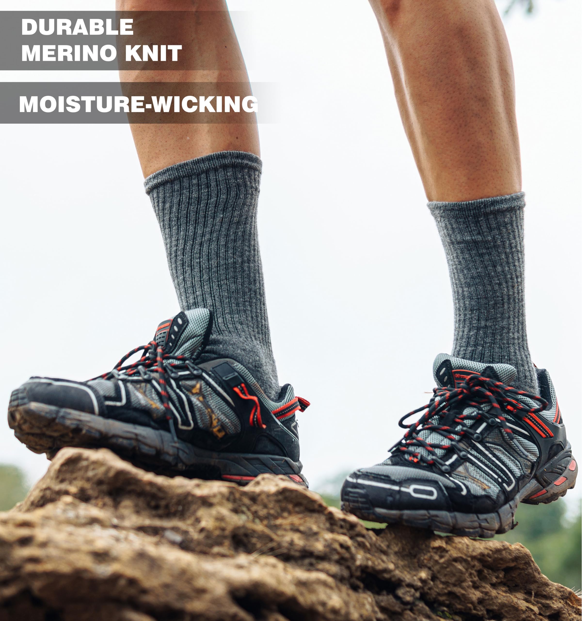 Merino.tech Merino Wool Socks for Women And Men - Merino Wool Hiking Socks Crew Style (Blue Black Pack of 2, 4-8)
