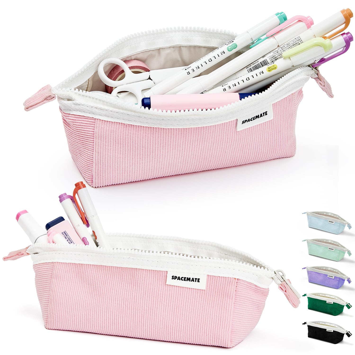 SPACEMATE Pencil Case Pouch Bag School Supplies for Girls, Cute Aesthetic Corduroy Pen Case, Simple Large Big Capacity Zipper Stationery Bag for Women Teen Adults, Pink, 1200ml