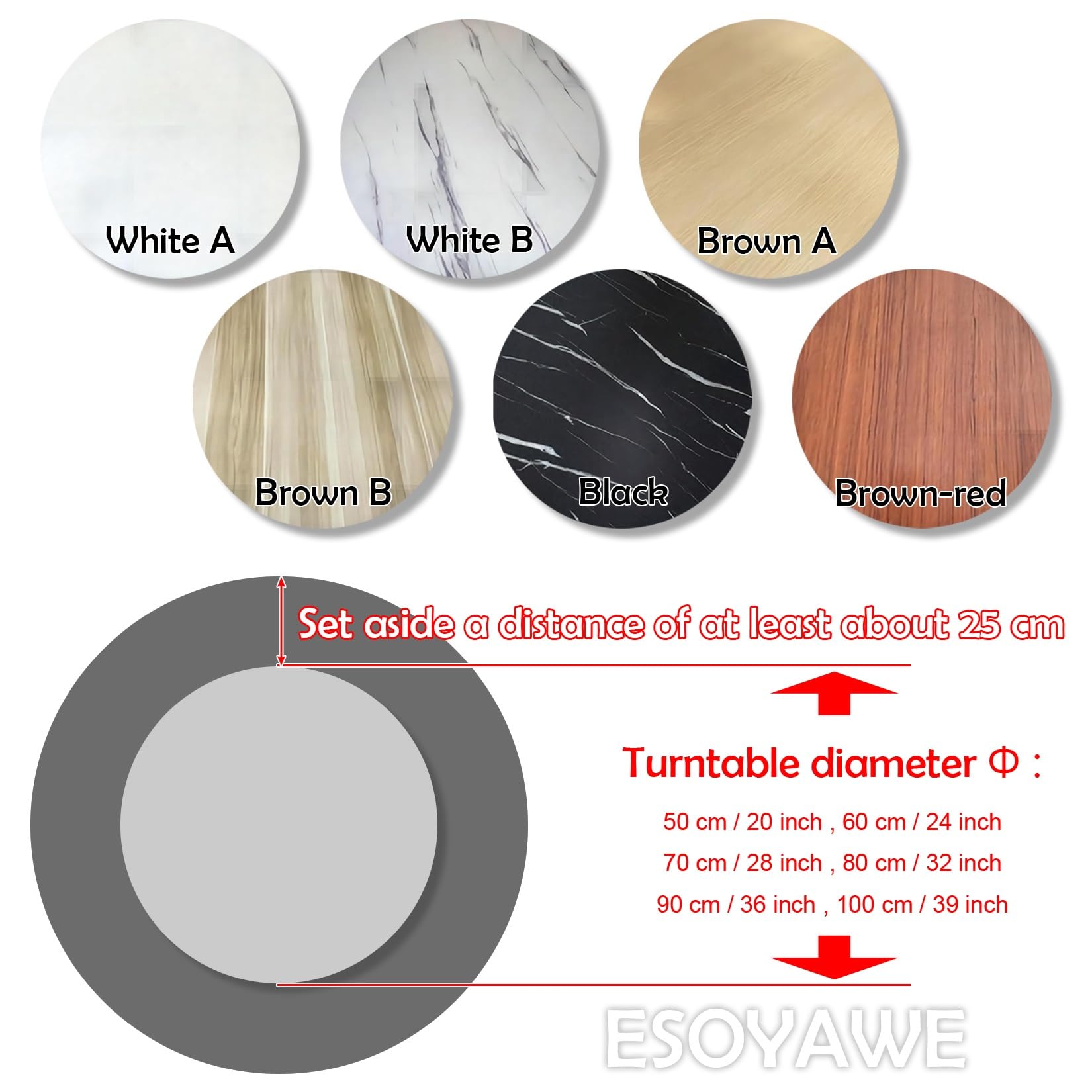 Lazy Susan Turntable For Dining Table, 20" 24" 28" 32" 36" 39" Wood Serving Tray With 360° Smooth Rotation Swivel Base, Easy To Share Food Rotating Serving Plate Round