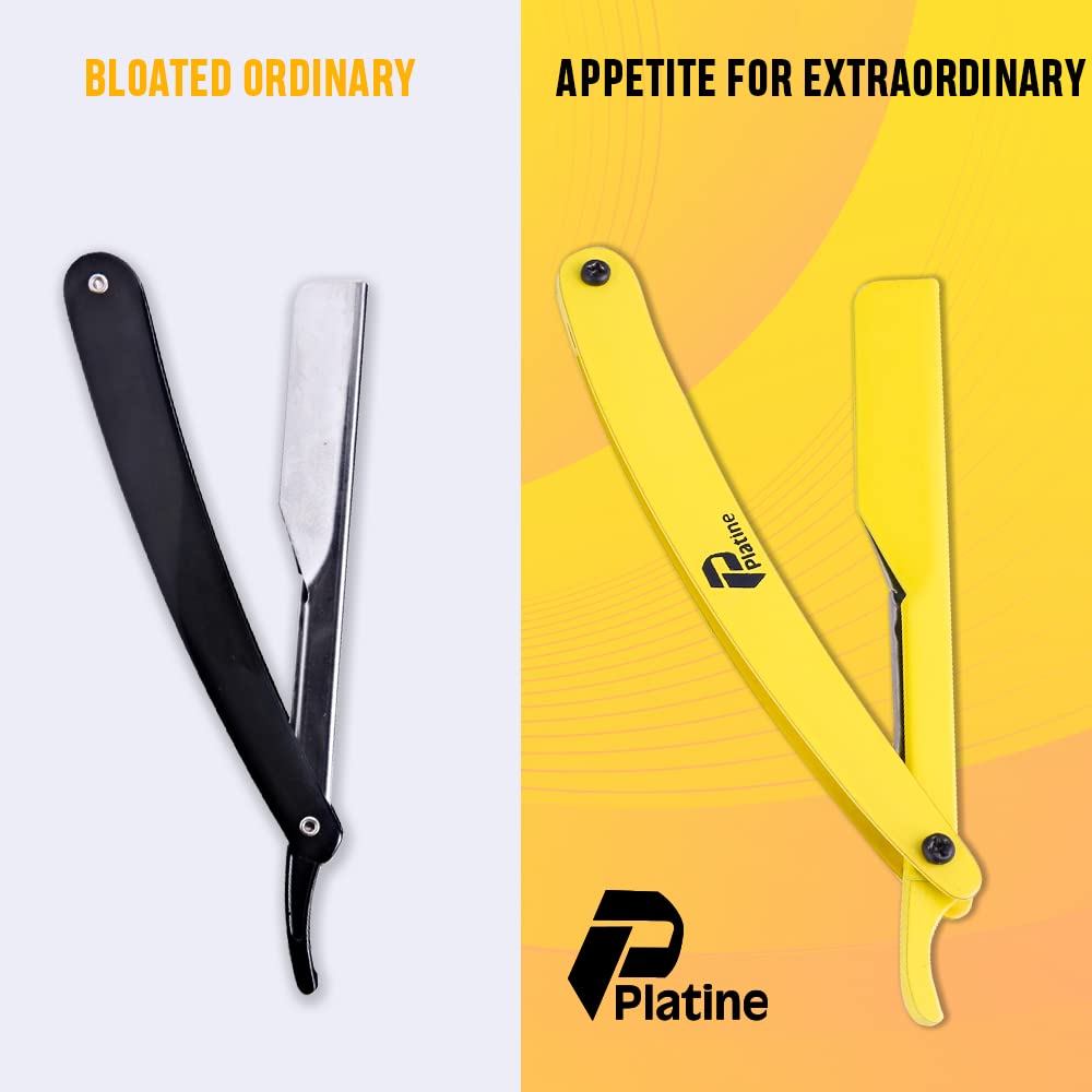 Platine Straight Razor, New Ergonomic Stainless Steel Straight Edge Razor with 10 Extra Premium Blades - Barber razor for Personal & Professional Usage (Pink)