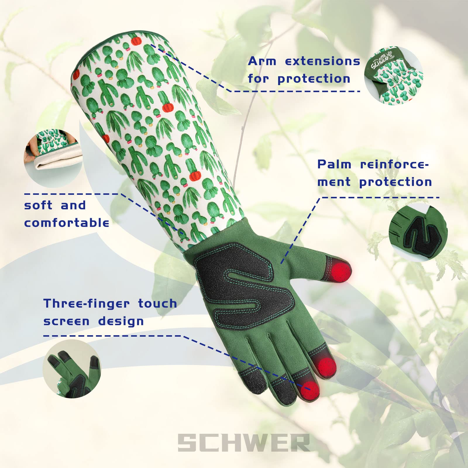 Schwer Long Gardening Gloves for Women,Rose Pruning Gloves with Forearm Protection,Breathable Work Gloves with Touch Screen for Yard & Outdoor Work(Medium 1 pair)