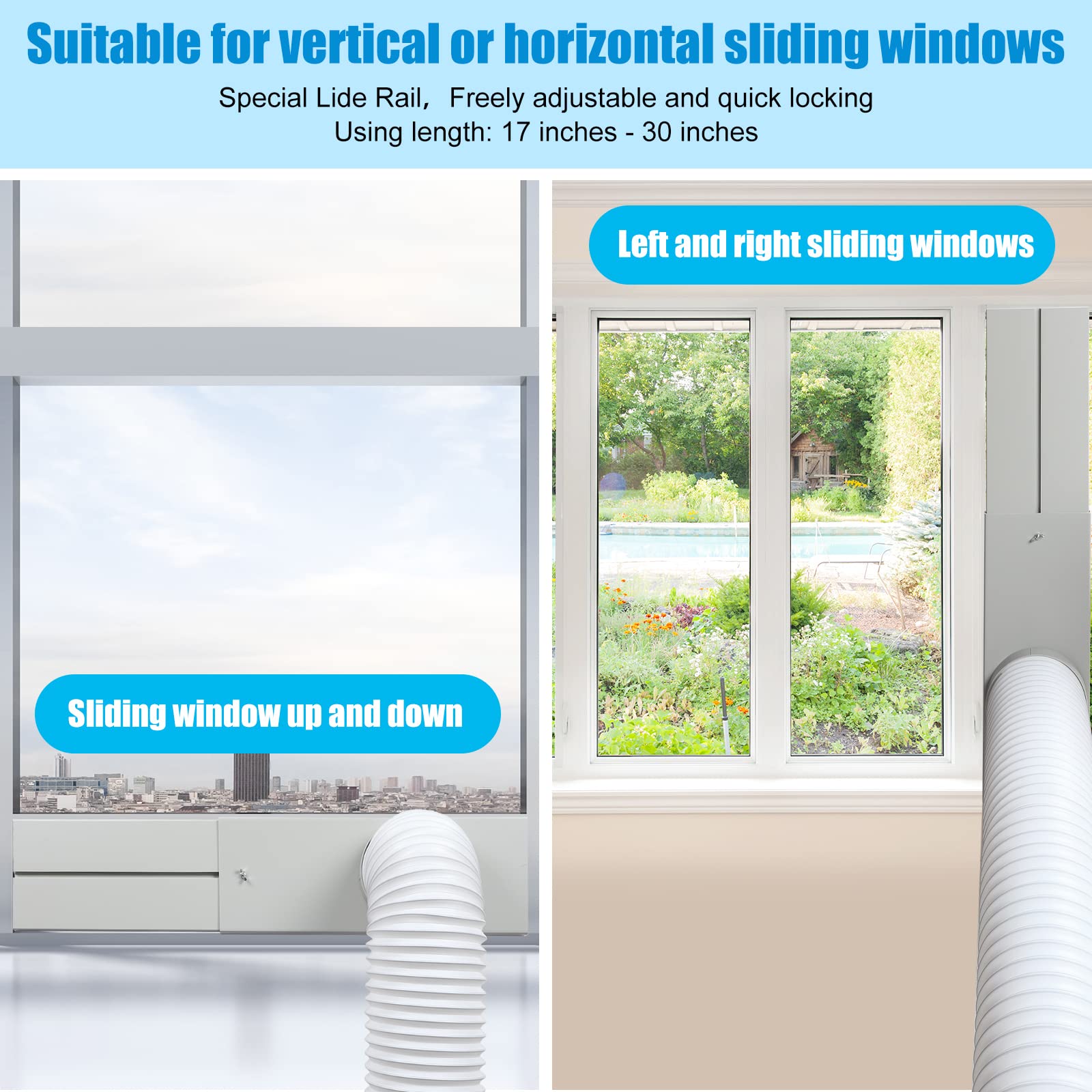 Portable Air Conditioner Window Vent Kit, 1 Universal Counterclockwise Thread Exhaust Hose with Coupler Adjustable Window Seal for Air Conditioner, Sliding Windows