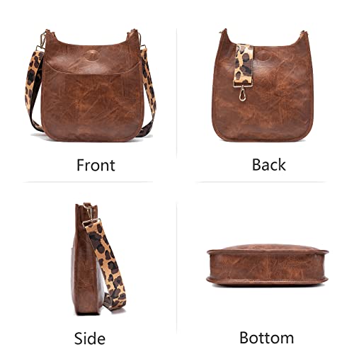 NOL Natural Organic Lifestyle Women Crossbody Handbag Retro Vegan Leather Messenger Bag with Romovable Leopard Shoulder Strap (Coffee Small)