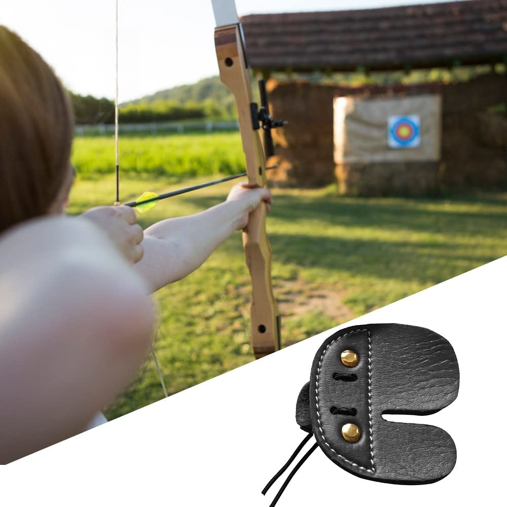 MiOYOOW Archery Finger Guard, Archery Finger Tab with Adjustable Ring for Recurve Bow and Archery Practice(Right Hand)