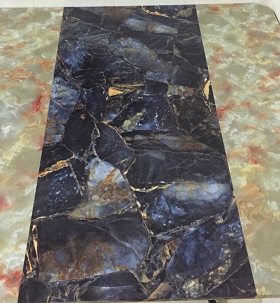 Moyishi Granite Look Marble Gloss Film Vinyl Self Adhesive Counter Top Peel and Stick Wall Decal 15.8"x118" (Dark Blue)