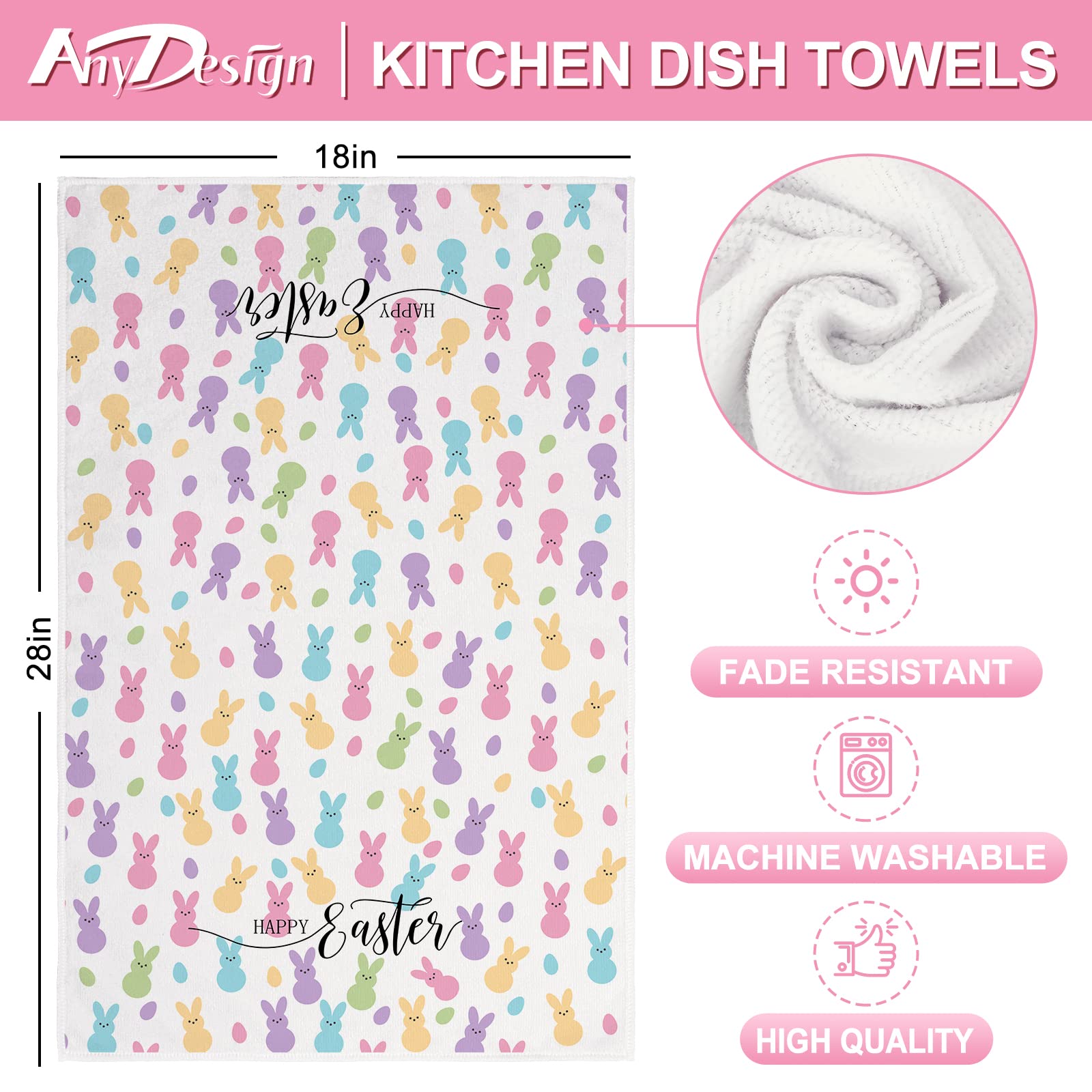Lingtoolator Easter Kitchen Towel Easter Cartoon Rabbit Bunny Dish Towel 18 x 28 Inch Hand Drying Tea Towel for Spring Holiday Cooking Baking Cleaning, 18 x 28 Inch, 2 Pack