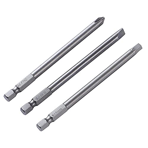 Rocaris 10pcs 1/4 Inch Hex Shank Long Magnetic Screwdriver Bits Set 100mm Power Tools (Slotted+Cross+Hex head)