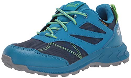 Jack Wolfskin Woodland Texapore Low Hiking Shoe Boot, Blue/Green, 2 US Unisex Big Kid