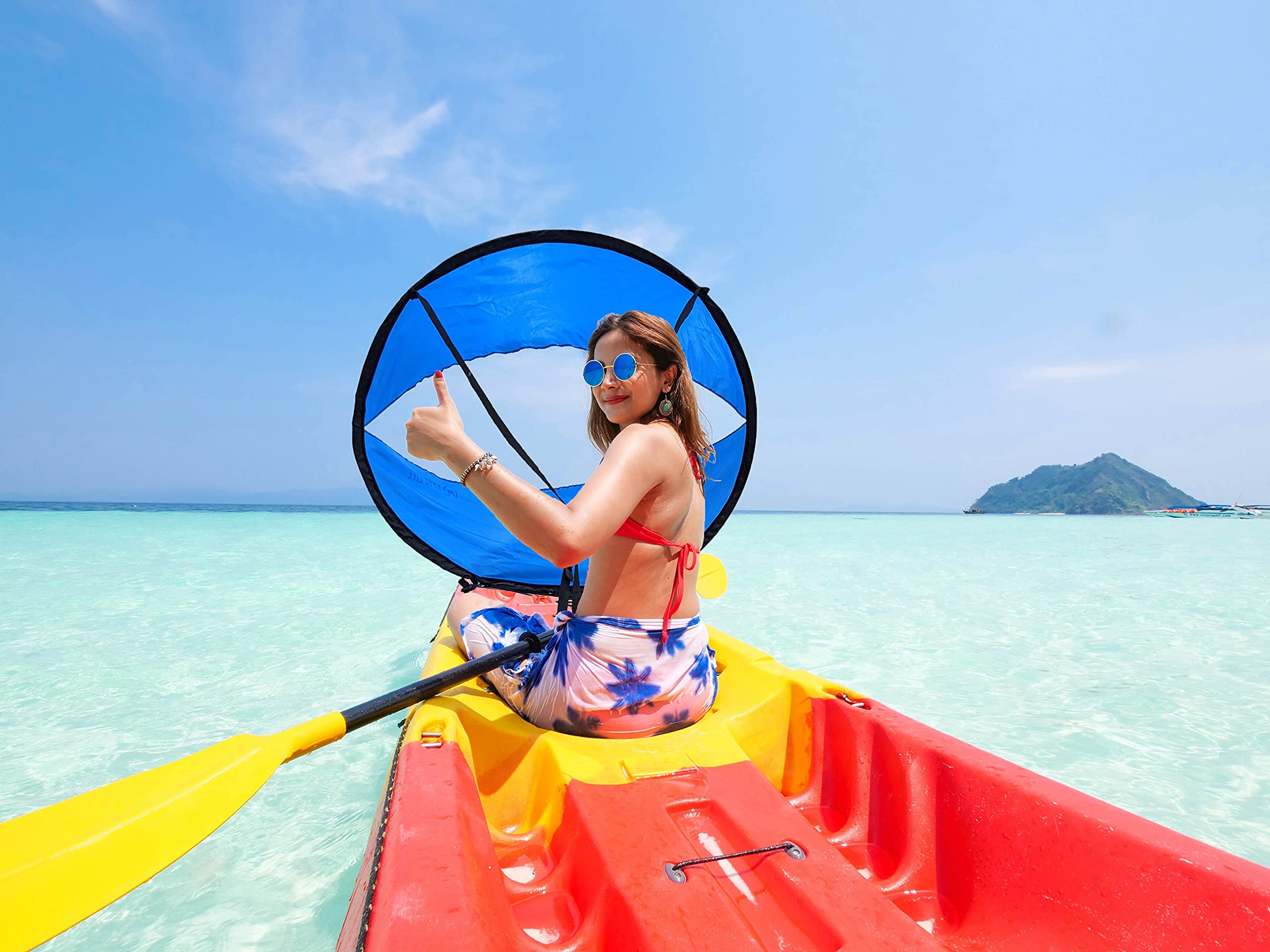 Karibou 42 inches Downwind Wind Sail Kit Kayak Wind Sail Kayak Paddle Board Accessories, Easy Setup & Deploys Quickly, Compact & Portable, Royal Blue