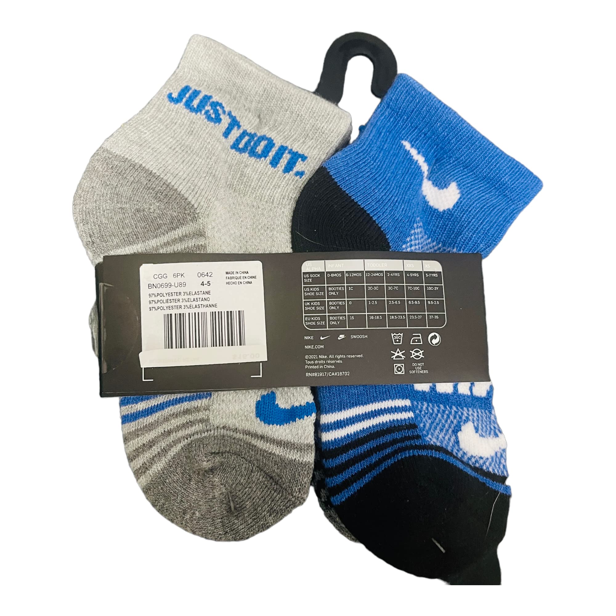 Nike Kids' Everyday Cushioned Ankle Socks 4-5 years (6 Pairs)