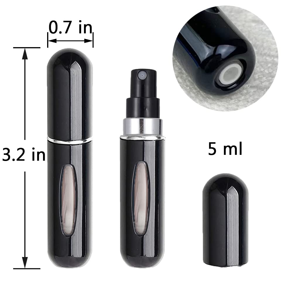 Ryanste 4 Pcs Refillable Travel Perfume Bottle, 5 ml Mini Perfume Refillable Bottle Portable Travel Fragrance Atomizer for Outdoor Travel (Black)