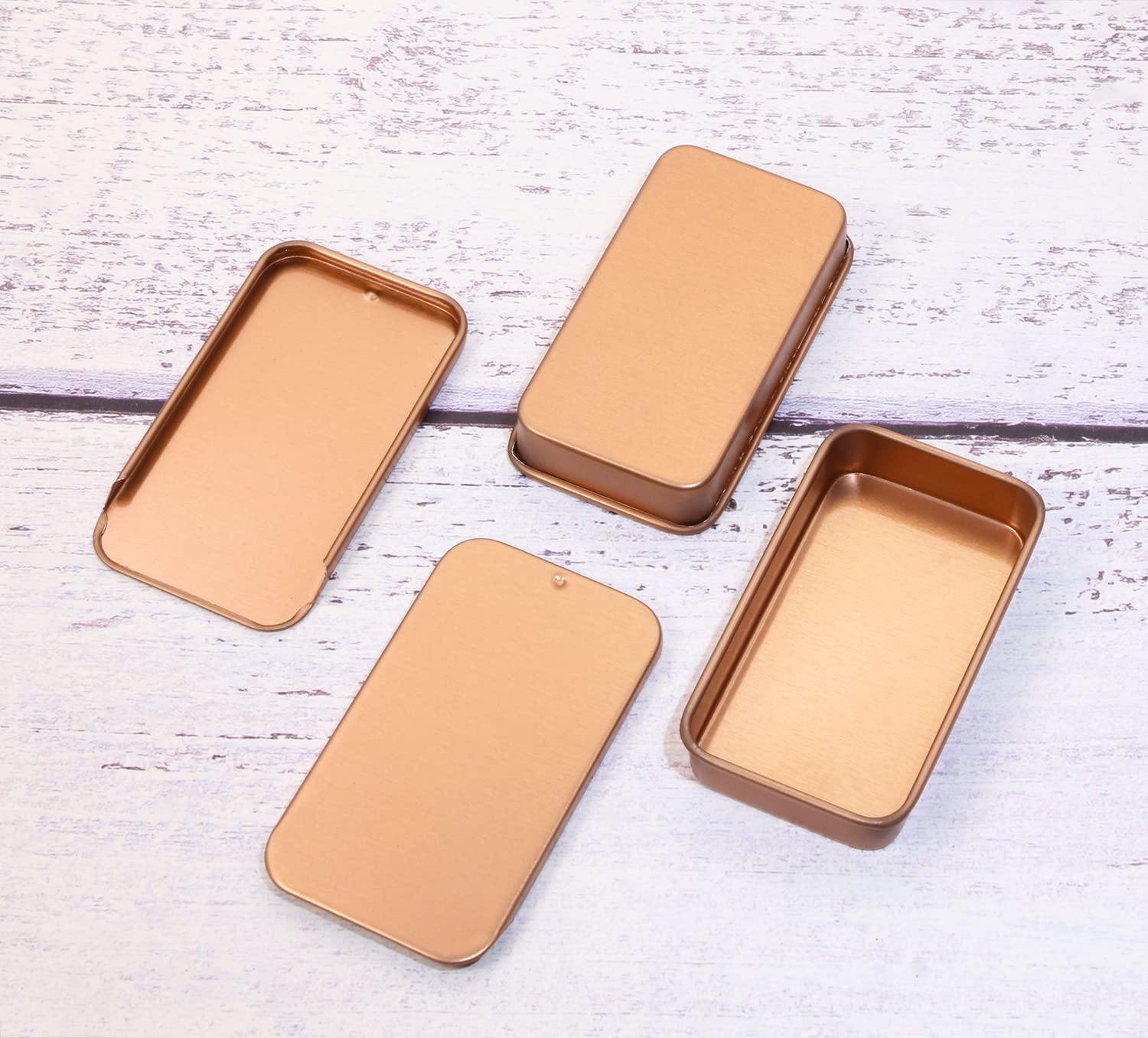 Mini Skater 2.4"x1.3"x0.43" Extra Small Metal Slide Top Tin Containers Sliding Cover Push-Pull Tin Box Portable Slide Cover Storage Box for Jewelry Cosmetic Organizer(Rose Gold) (8)