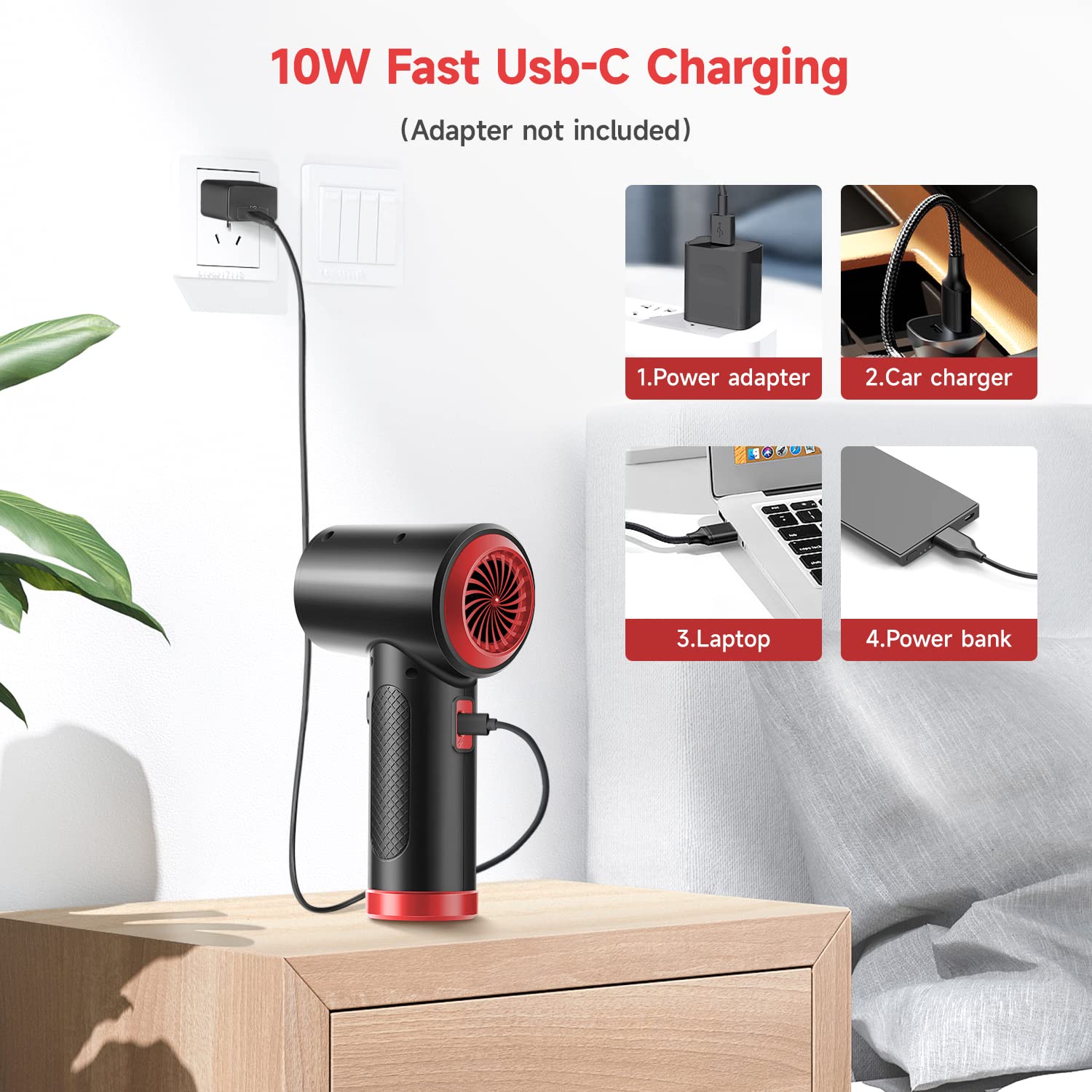 OTAO Electric Cordless Compressed Air Duster -51000RPM,3 Speed, Fast-USB Charging Keyboard Cleaner with LED Light for Dust Off/Cleaning Computer Electronics, Replace Air Can/Pump