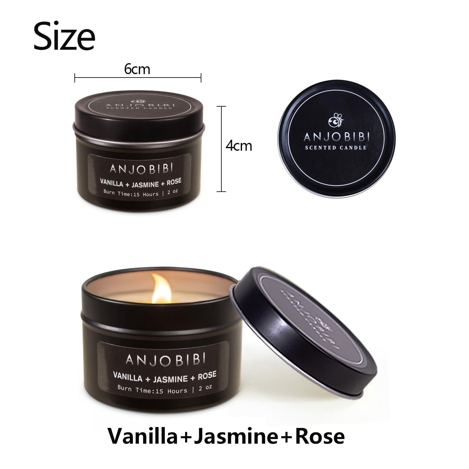 Vanilla & Jasmine & Rose Scented Candle Gifts for Women (2 Pack) - 2 Oz - 15 Hour Burn Time Long Lasting Candle,All Natural, Soy Candles, Soothe