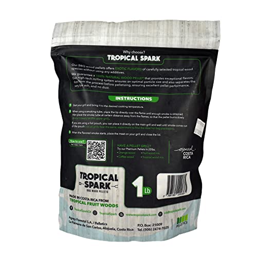 Tropical Spark Coffee Wood Pellets | Perfect for BBQ, Smoking, Grilling, Bake, Roast and Braise | Premium 100% All-Natural | 1 lb. Bag