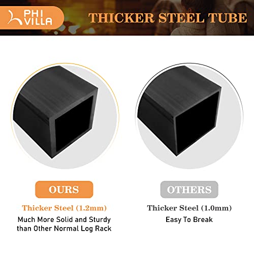 PHI VILLA 17 Inch Firewood Log Rack Bin Indoor/Outdoor Decor Steel Fireplace Wood Holder Storage Brackets Holder Wood Burning Stove Accessories, Black Wave