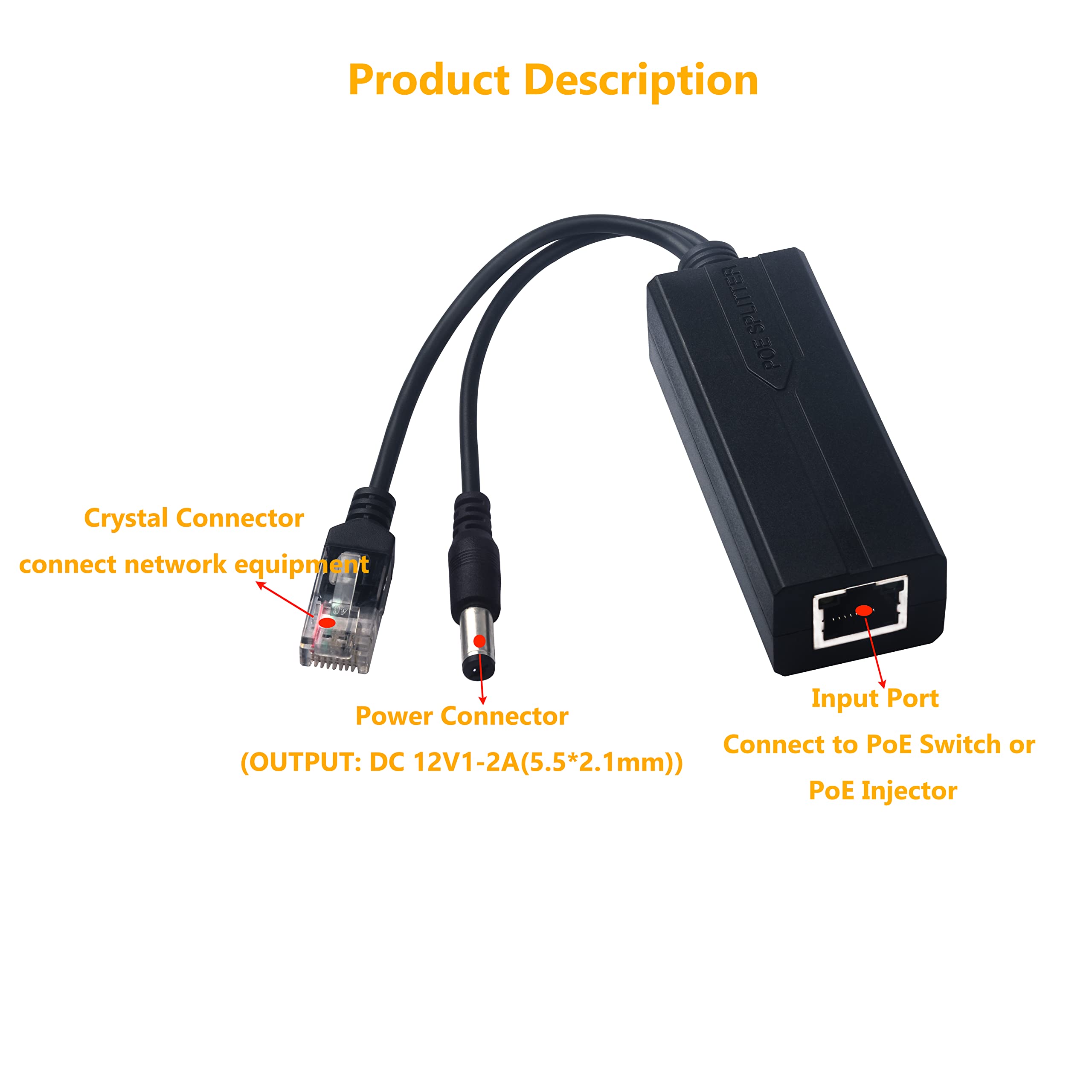 PoE Splitter,48V to 12V PoE Splitter Adapter, Iskueal PoE Splitte IEEE 802.3af Compliant 10/100Mbps, DC 12V Output, for IP Camera AP Voip Phone and More