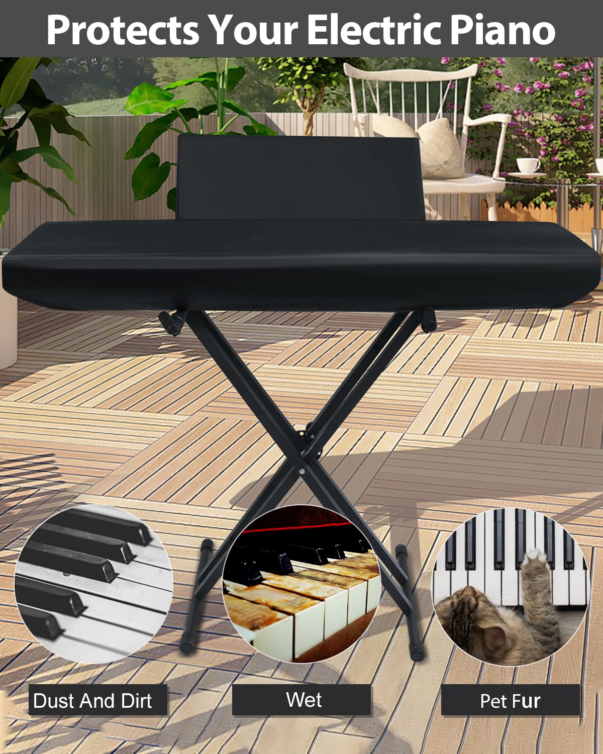 Piano Keyboard Dust Cover, Water Proof Stretchy Electric Piano Keyboard Covers for Digital Electric Pianos, Full Cover Elastic Lock Music keyboard Protector Cover (88 - Keys, Black)