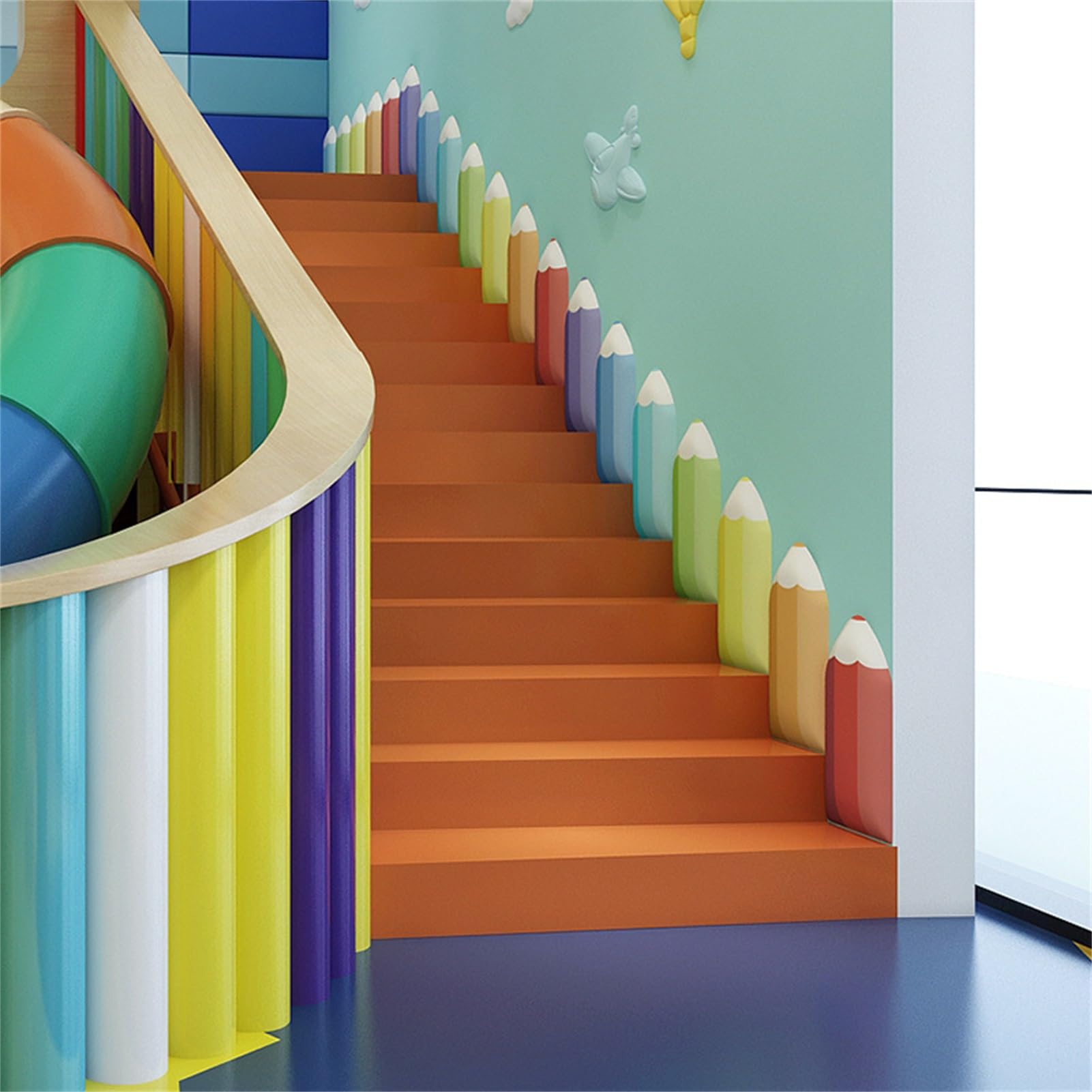 Kids Anti-Collision Wall Stickers, Pencil Shape Cartoon Wall Sticker, 3D Self Adhesive Foam Wall Panels, Bedside Protective Wall Padding, Waterproof Soft Wall Padding for Living Room Bedroom (Color :