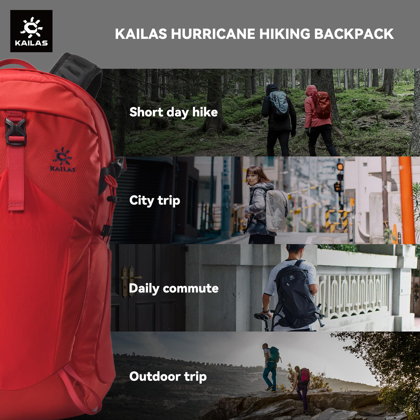 KAILAS Hurricane 20L Small Hiking Backpack Lightweight Daypack for Women Men Travelling Camping Outdoor Trekking Dark Green