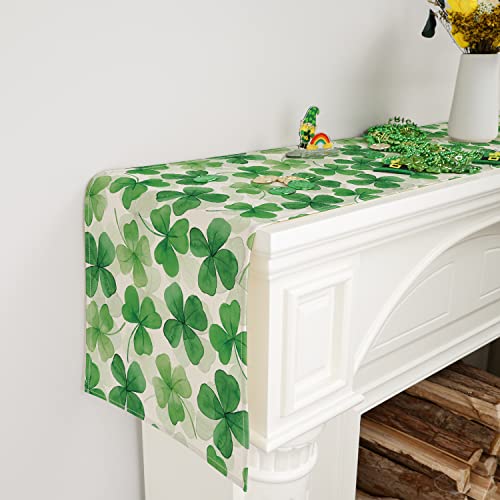 Siilues St Patricks Day Table Runner, Lucky St Patricks Day Decor Green Shamrock Seasonal Spring Holiday Table Decorations for Indoor Outdoor Dining Table Decor (13'' x 72'')
