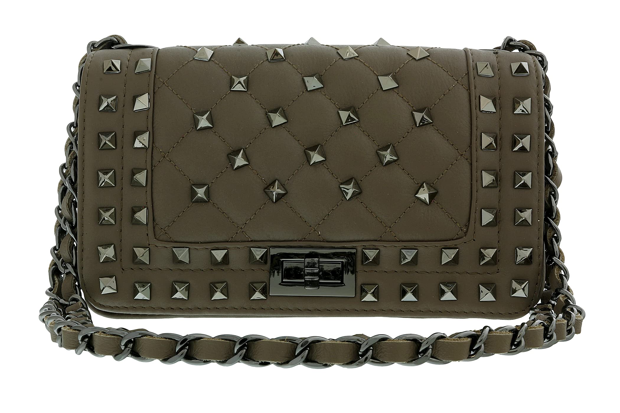 Pierre Cardin Bone Leather Quilted Riveted Shoulder Bag for womens