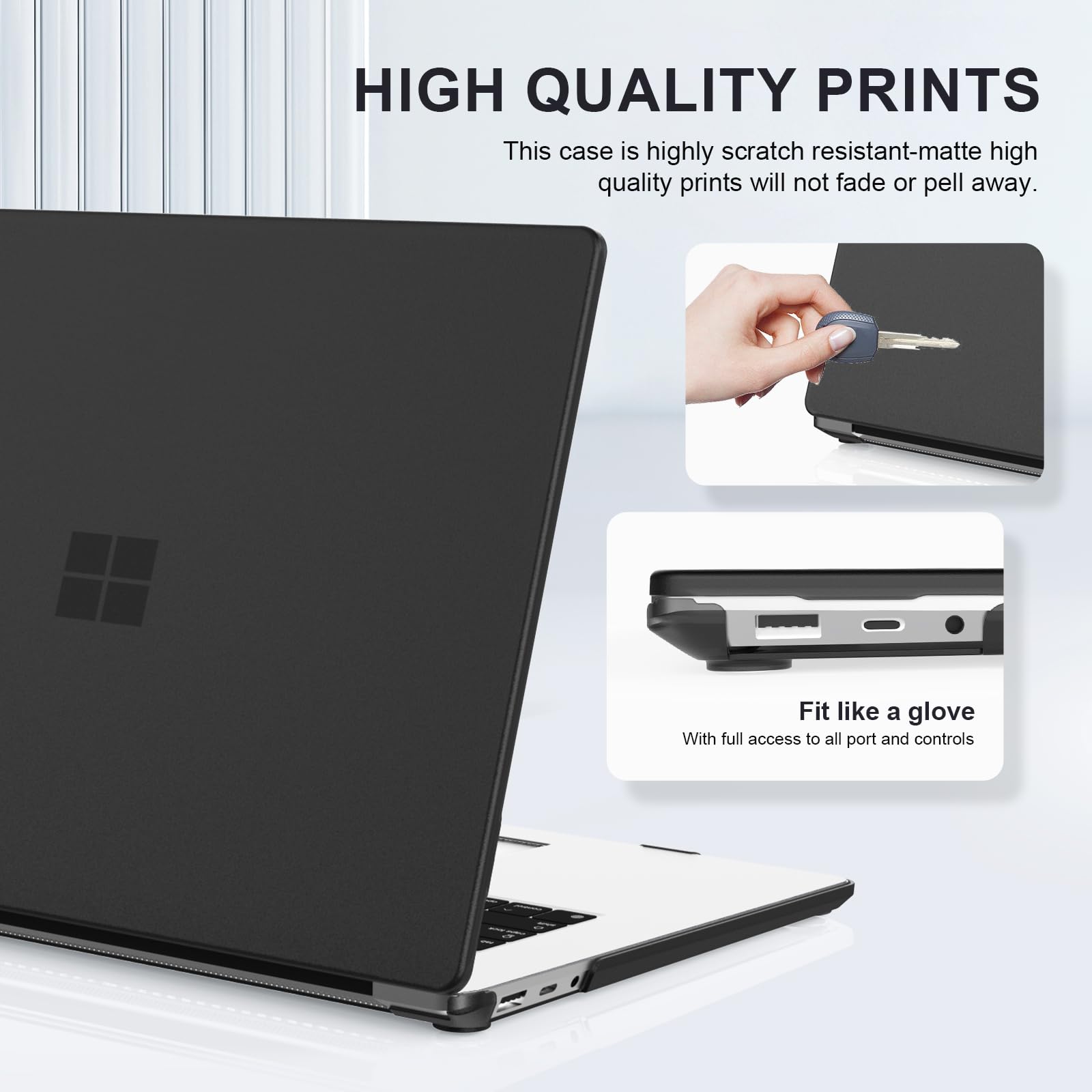iCasso Case for Microsoft Surface Laptop 5/4/3/2 13.5 inch with Alcantara Keyboard (Models: 1769/1867/1958/1950), Protective Hard Shell Case & Keyboard Cover & Screen Protector, Black