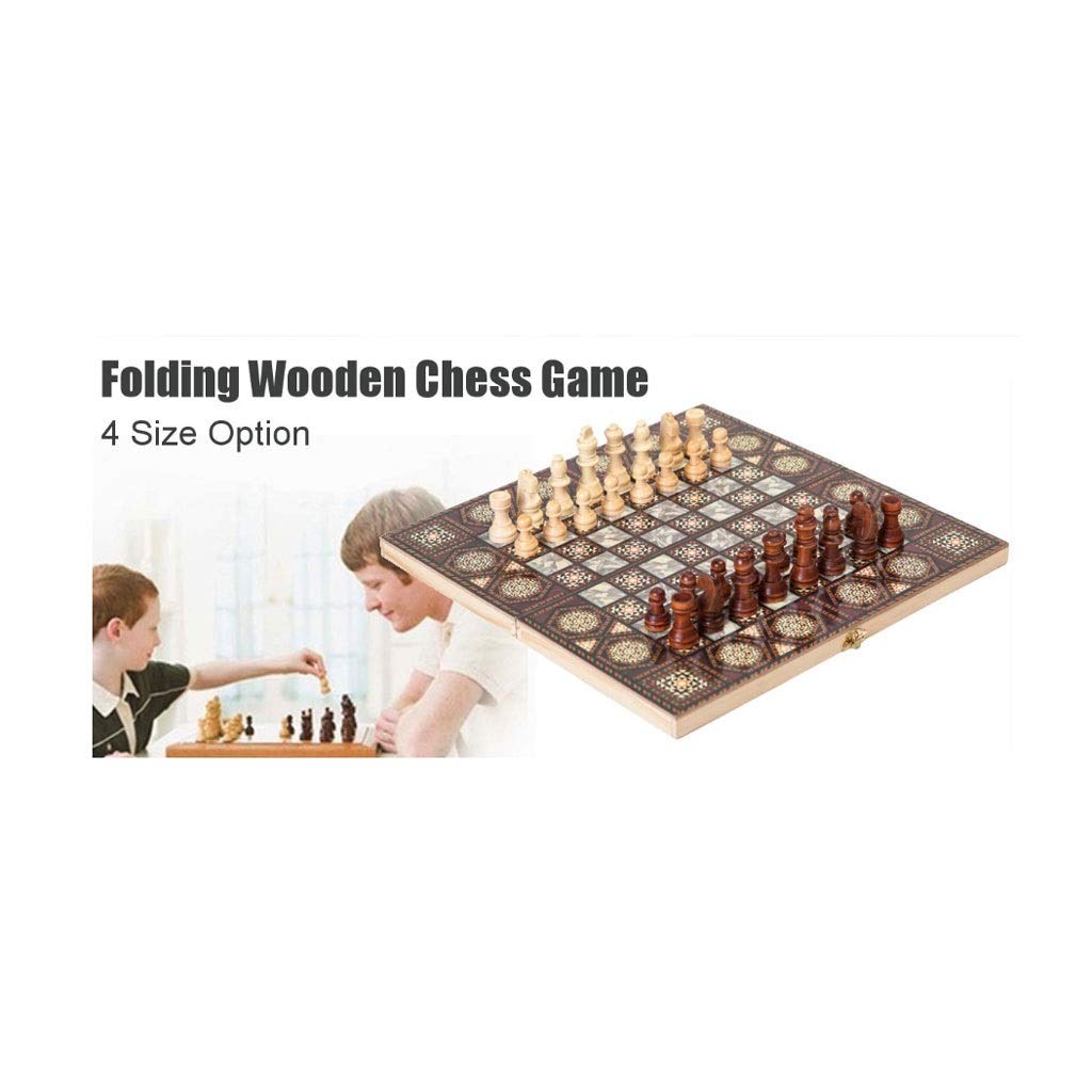 Portable Folding Chess Chessboard Set Wooden Chess Games Backgammon Checkers Travel Table Board Games Indoor Home Entertainment (Size : L)