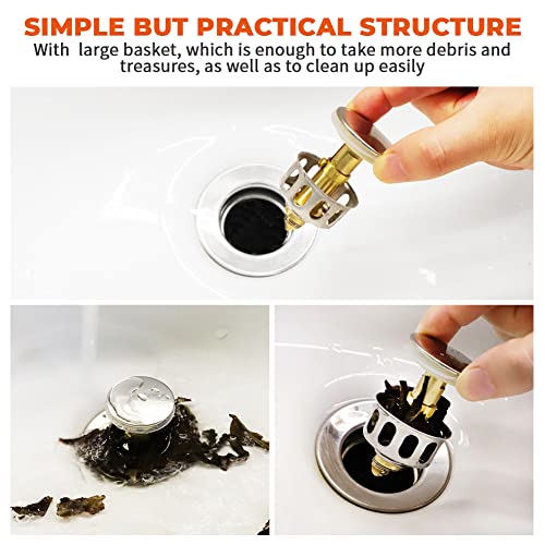 Only For 1.38 Inches Wash Basin Bounce Drain Filter , 2PCS Stainless Steel Kitchen Bathroom Plug Pop up Sink Drain Stopper Drain Strainer with Basket