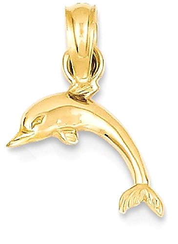 IceCarats 14K Yellow Gold Small Sea Dolphin Necklace Ocean Fish Pendant Summer Beach Nautical Charm 19mm x 11mm Only