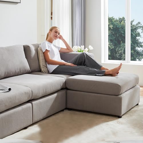 Sweetcrispy Convertible Modular Sectional Sofa, 7 Seat Sectional Couches for Living Room, U-Shaped Modern Fabric Modular Sofa Sleeper with Double Chaise for Home, Apartment, Dorm, Grey