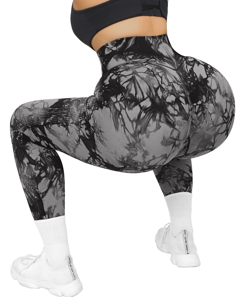 KUNISUIT Tie Dye Butt Lifting Workout Leggings for Women Tummy Control High Waisted Compression Yoga Pants (M,Brown Tie Dye-57)