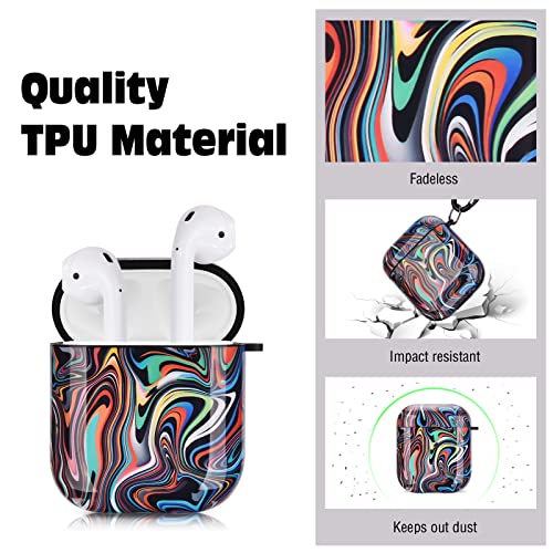 KOREDA Compatible with AirPods Case, Cute Marble TPU Hard Designed Case Full Protective Shockproof Cover Accessories with Keychain for AirPods 2 & 1 (Abstrict Marble)