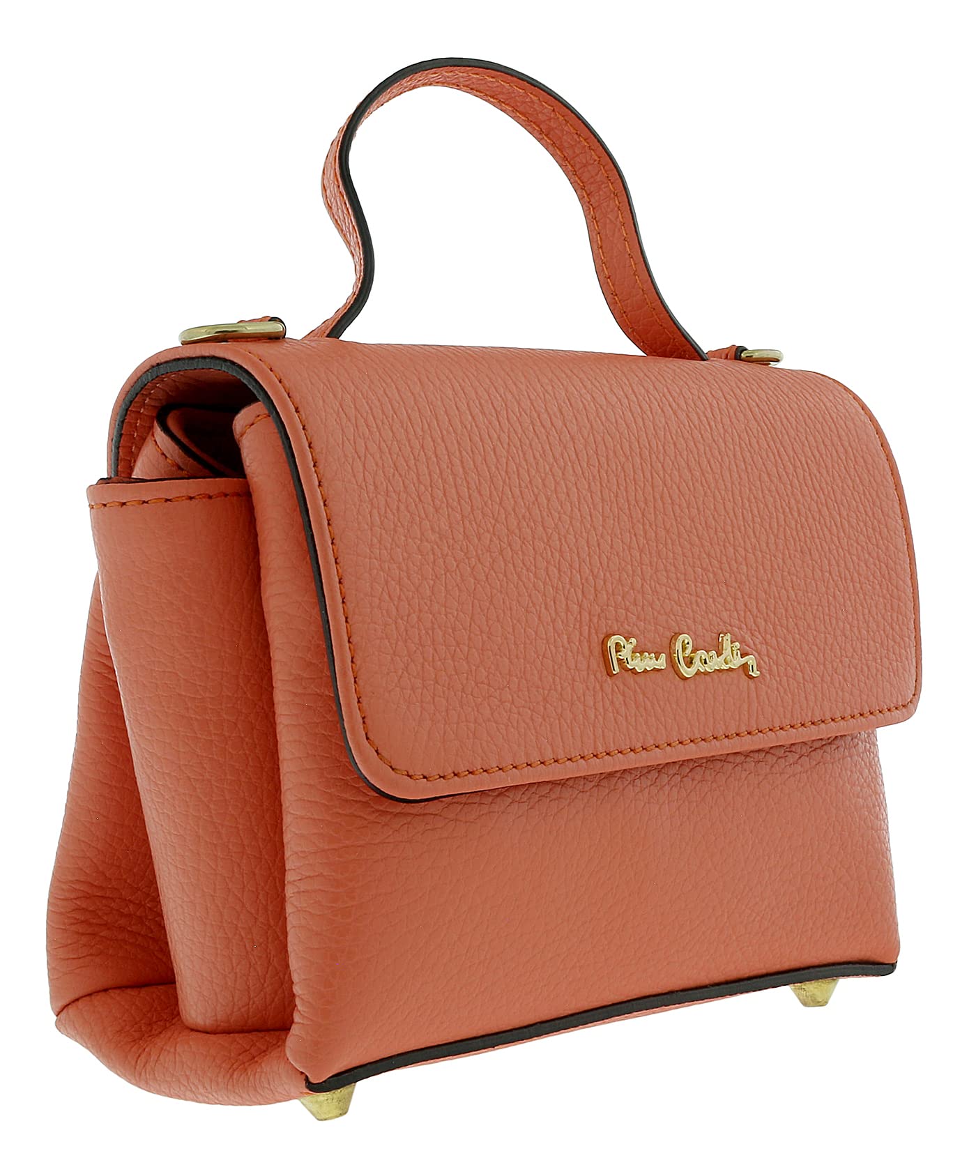 Pierre Cardin Peach Leather Small Soft Square Crossbody Bag for womens