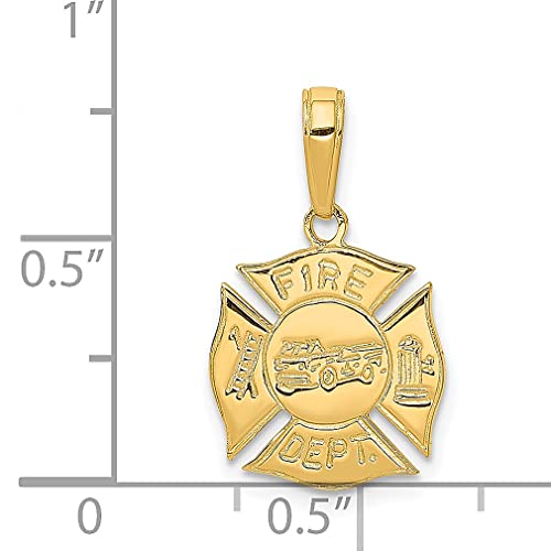 IceCarats 14K Yellow Gold Fire Department FD Fireman Necklace Firefighter Pendant Rescue Charm 20mm x 13mm Only