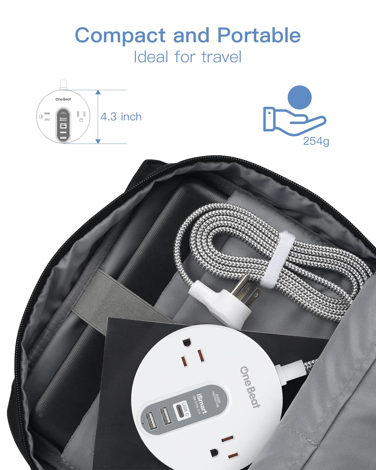 Power Strip Surge Protector with USB C - Extension Cord Flat Plug with 2 Widely AC Outlet and 3 USB, Small Desktop Charging Station with 5 ft Power Cord, Compact for Travel, Home and Office (490J)