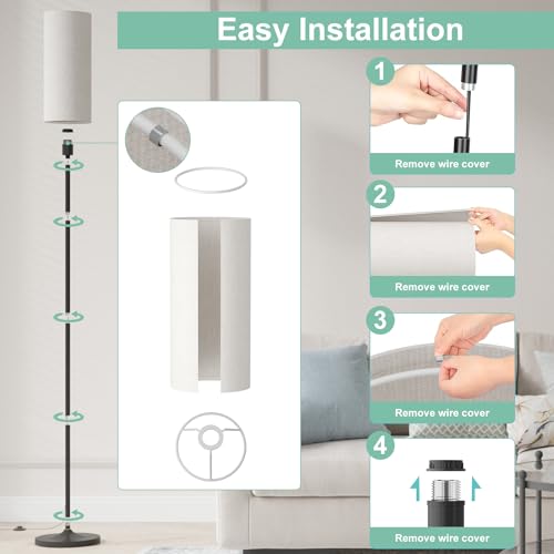 luckystyle LED Floor Lamp with Remote Control, Stepless Dimmable 12W LED Bulb, Standing Lamp with Foot Switch Grey Pole Lamp with Lampshade Tall Lamps for Living Room Bedroom