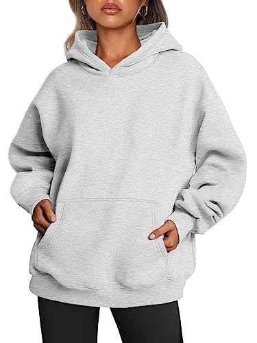 Trendy Queen Womens Pullover Sweatshirts Cute Oversized Y2k Fall Airport Outfits 2023 Hoodies Fleece Long Sleeve Shirts Loose Casual Pullover Fashion Grey