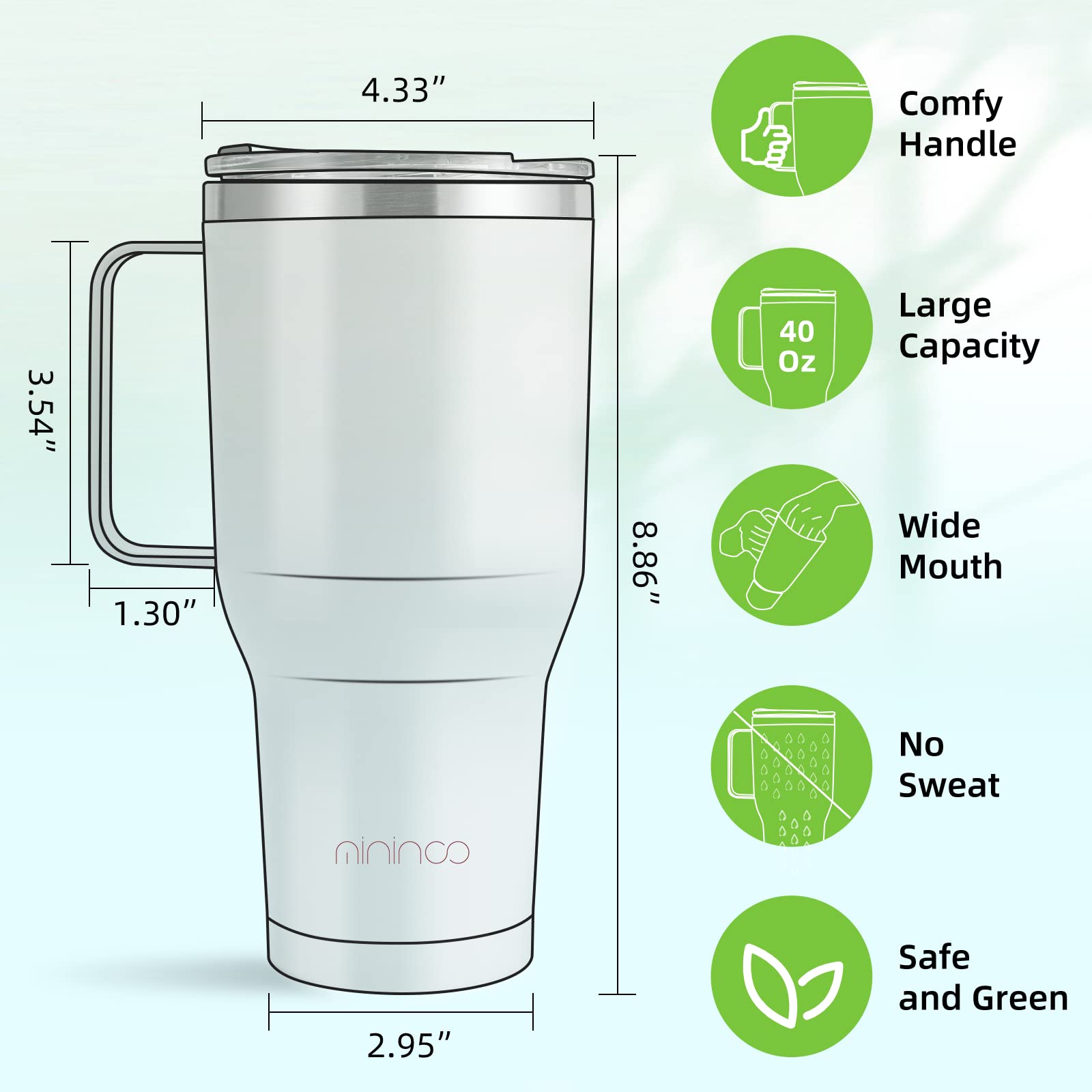 mininoo 40 oz Tumbler with Handle and Straw, Insulated Tumbler with Handle Leak Proof, Large Tumbler with Lid and Straw (Army Green)