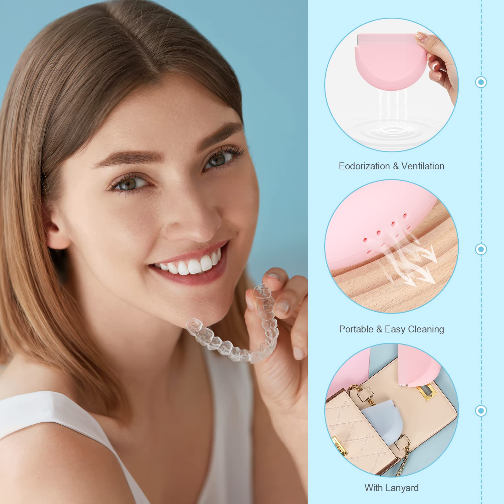 Retainer Case Squeeze Top, Aligner and Retainer Case with Vent Holes, Portable Travel Denture Mouth Guard Aligner Case Silicone Retainer Cleaner Case Dental Retainer Holder